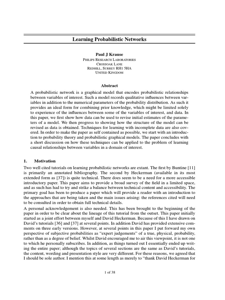 Learning Probabilistic Networks | PDF | Bayesian Network | Probability