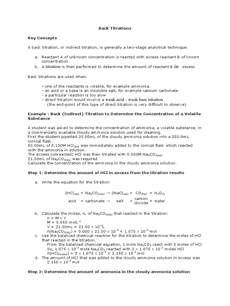 Back Titrations Key Concepts PDF | PDF | Teaching Methods & Materials | Art