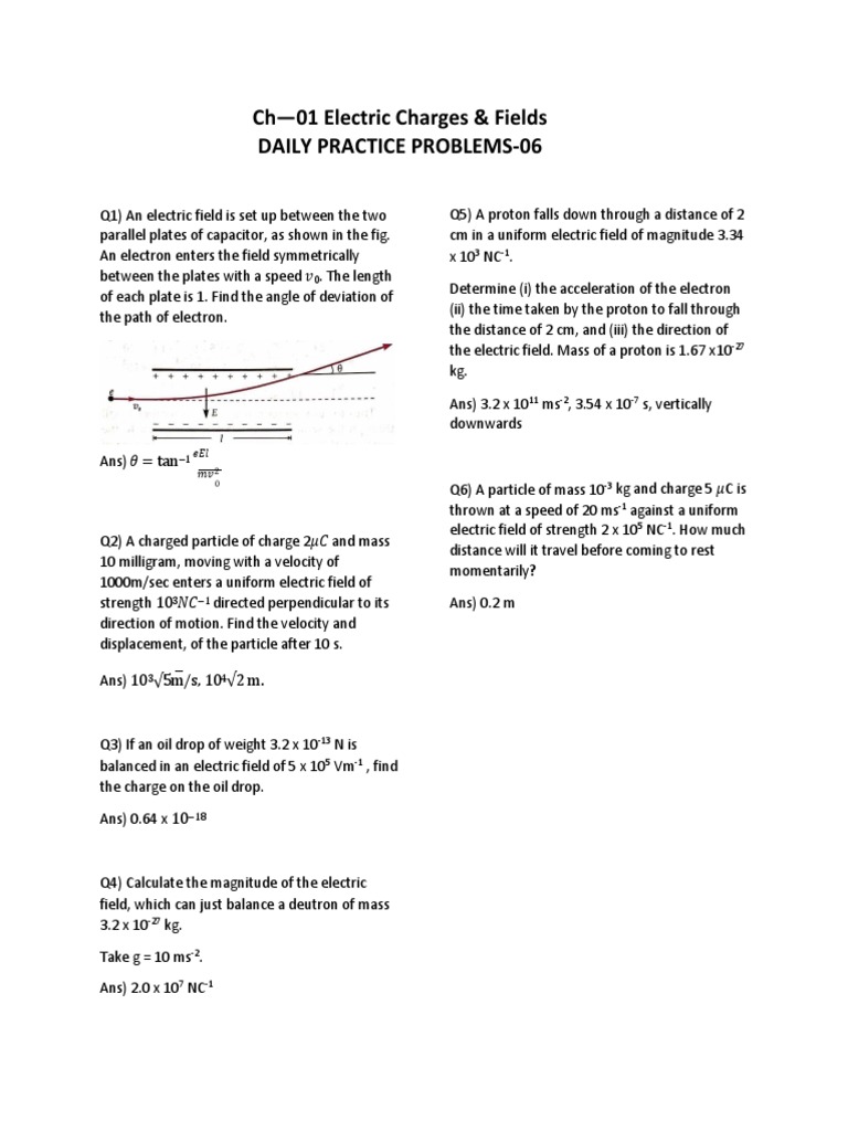 Ch-01 Electric Charges & Fields Daily Practice Problems-06 | PDF ...