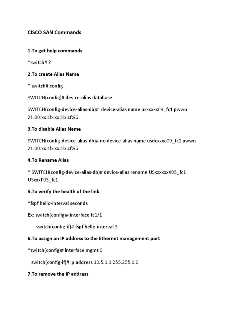 CISCO SAN Commands: 1.to Get Help Commands | Download Free PDF ...