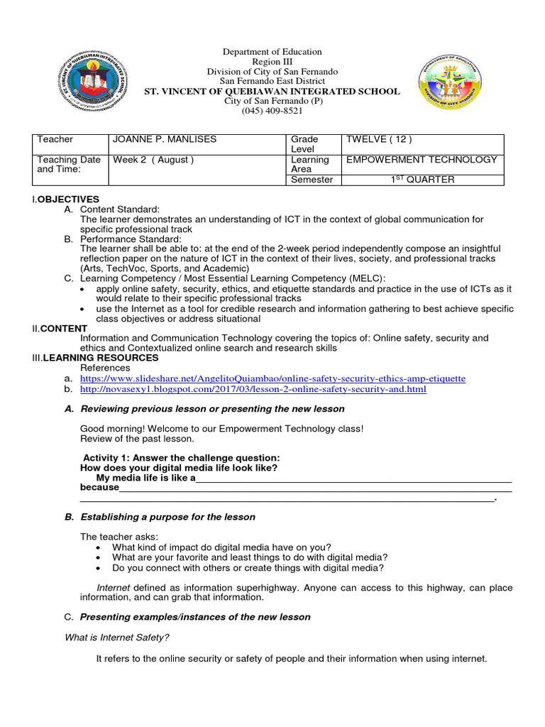 EMTECH DLP Week2 | PDF | Educational Technology | Internet