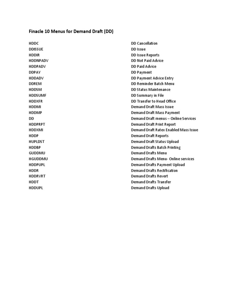 Finacle 10 Menus For Demand Draft | PDF | Computers