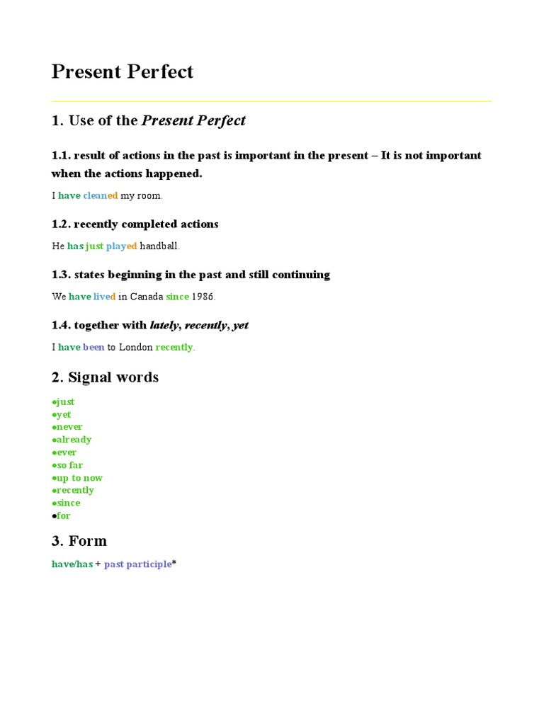 Present Perfect Summary | PDF