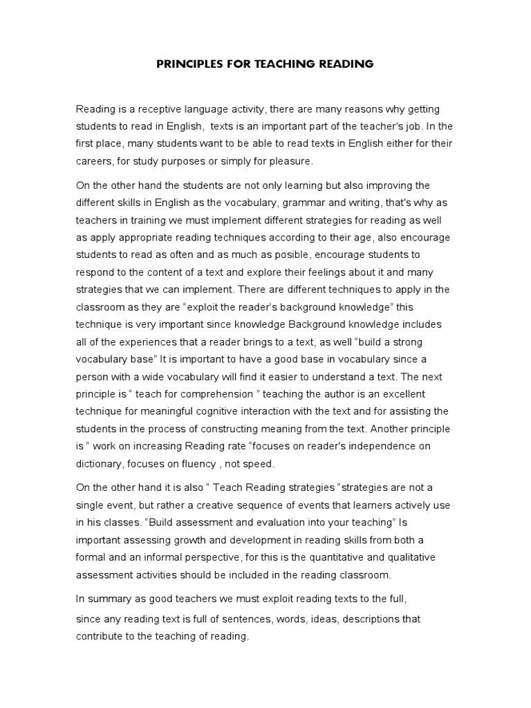 Principles For Teaching Reading | PDF | Vocabulary | Reading Comprehension
