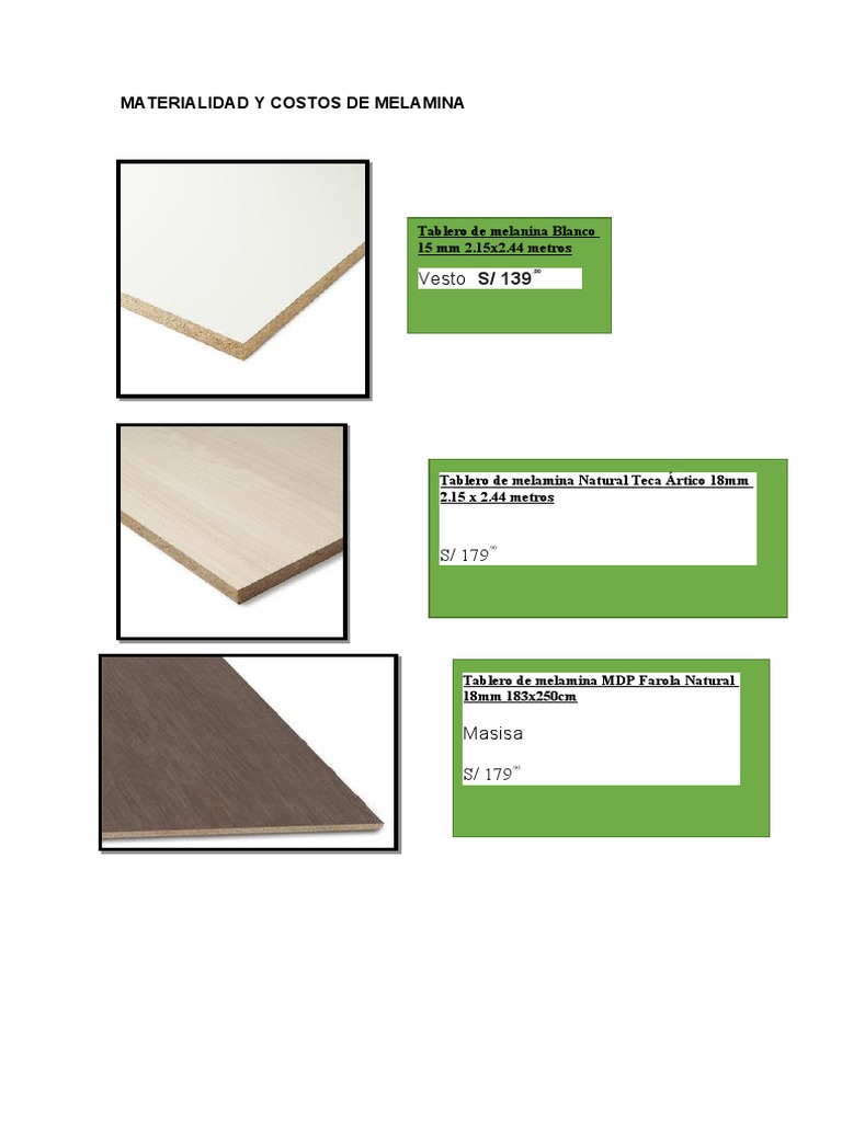 Costos y Tipos de Melamina en Muebles | PDF | Proceso industrial ...