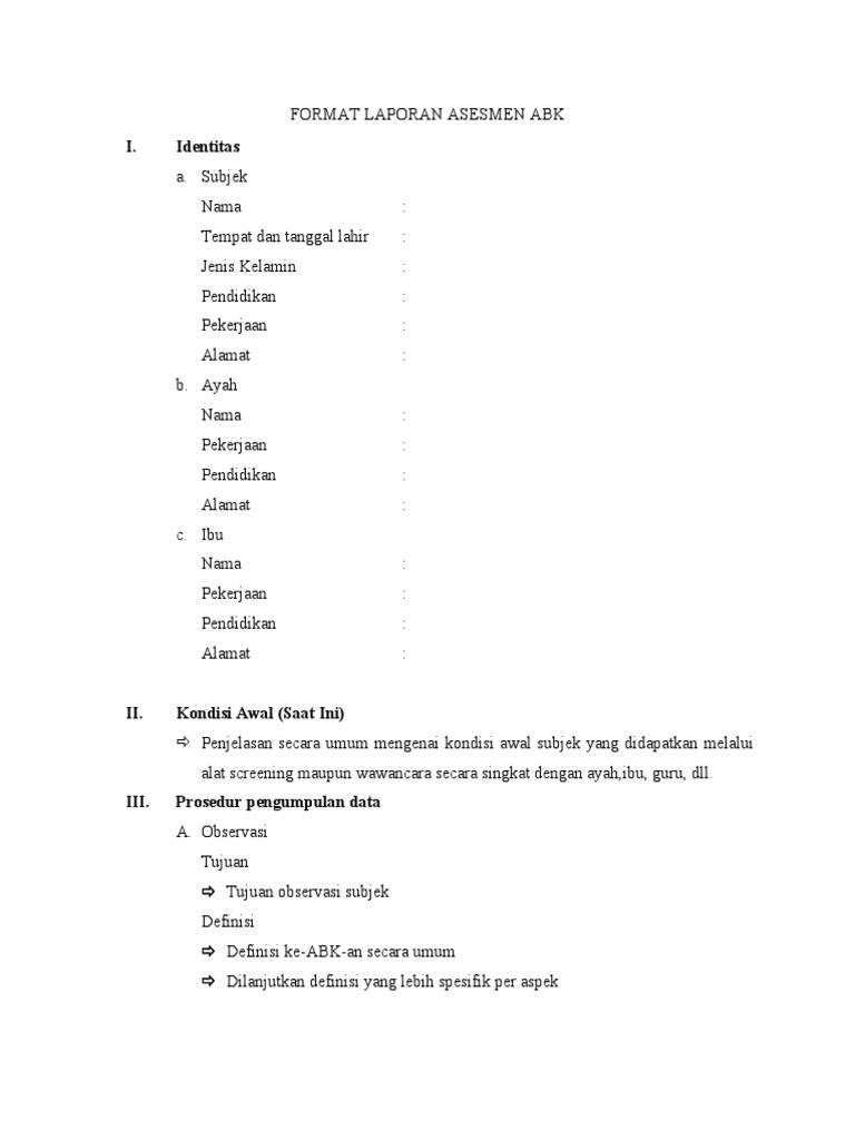 Format Laporan Asesmen Abk | PDF