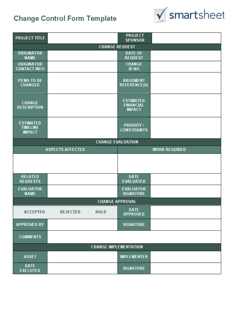 Change Control Form Template: Accepted - Rejected - Hold | PDF