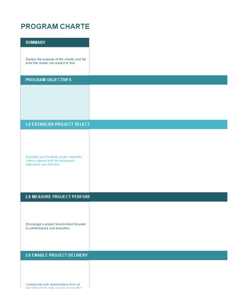 Program Charter Form: Explain The Purpose of The Charter and List What ...