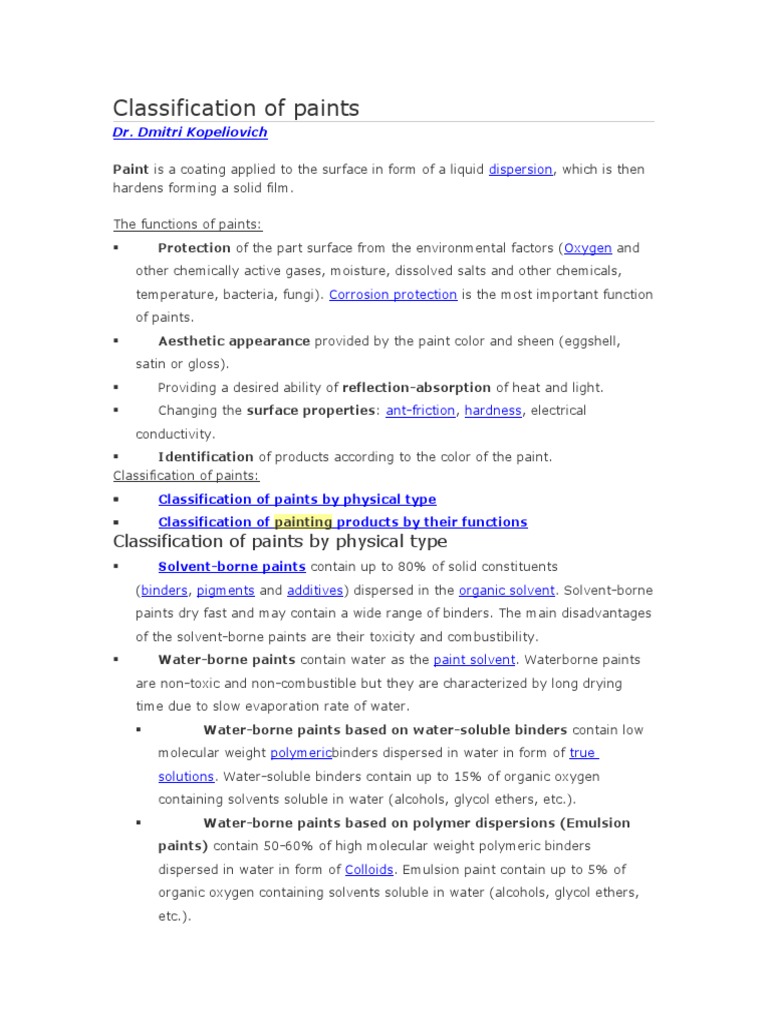 Classification of Paints | PDF | Varnish | Paint