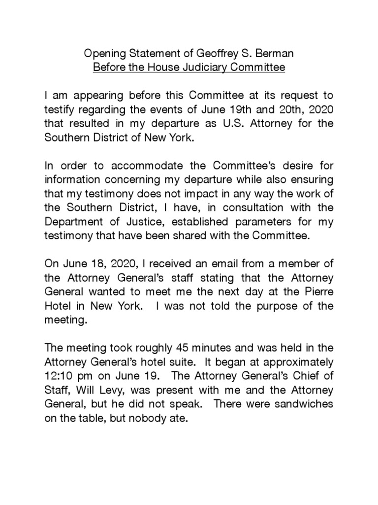 Opening Statement Geoffrey S. Berman | PDF | United States Department ...