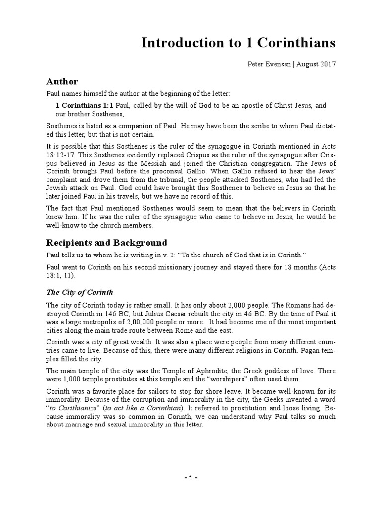 Introduction to 1 Corinthians Overview | PDF | First Epistle To The ...