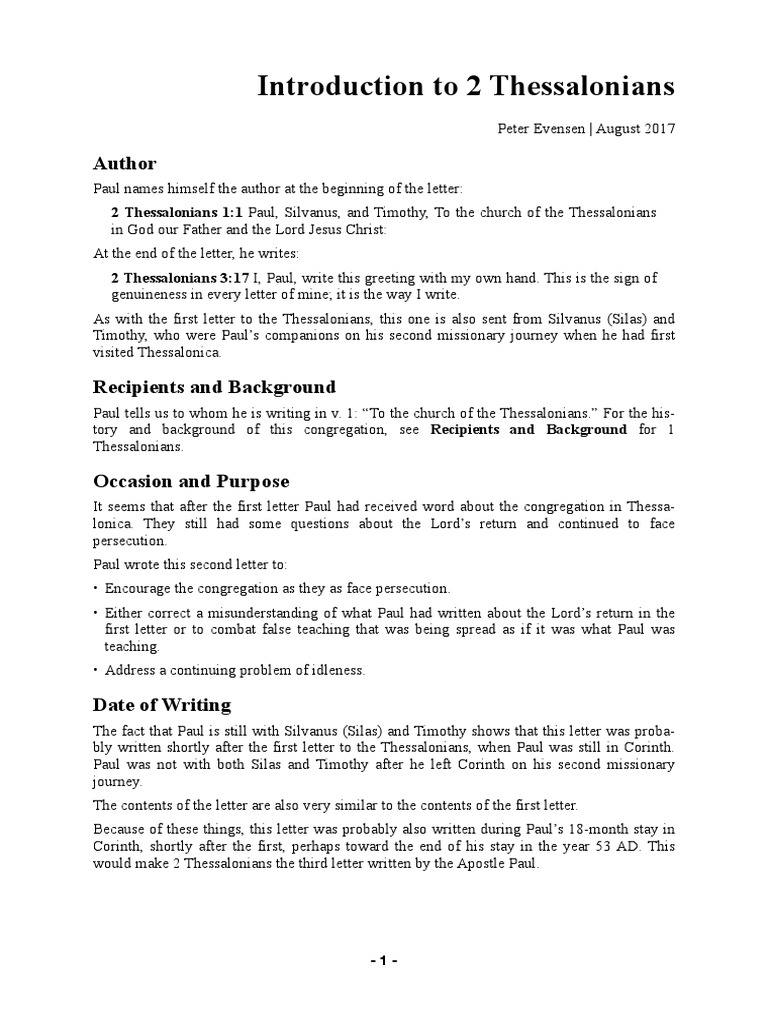 Introduction To 2 Thessalonians | PDF | Second Epistle To The ...
