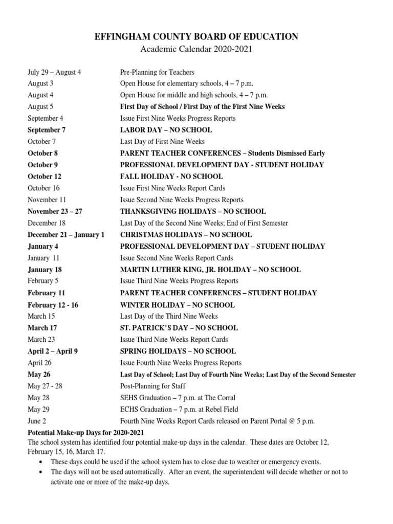 Academic Calendar 2020-2021 | PDF | Academic Term | Holidays