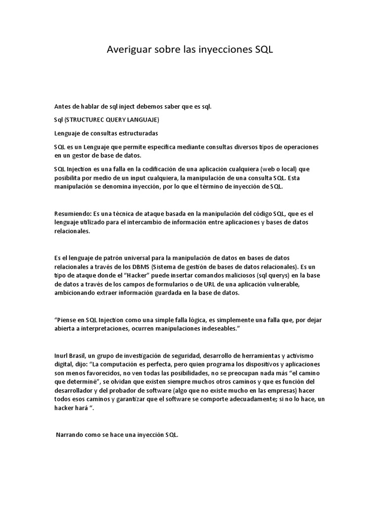 Guía sobre Inyección SQL y Vulnerabilidades | PDF | SQL | Bases de datos