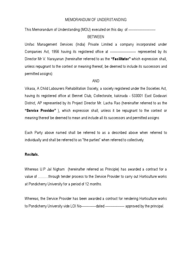 Mou Format | PDF | Expense | Banks