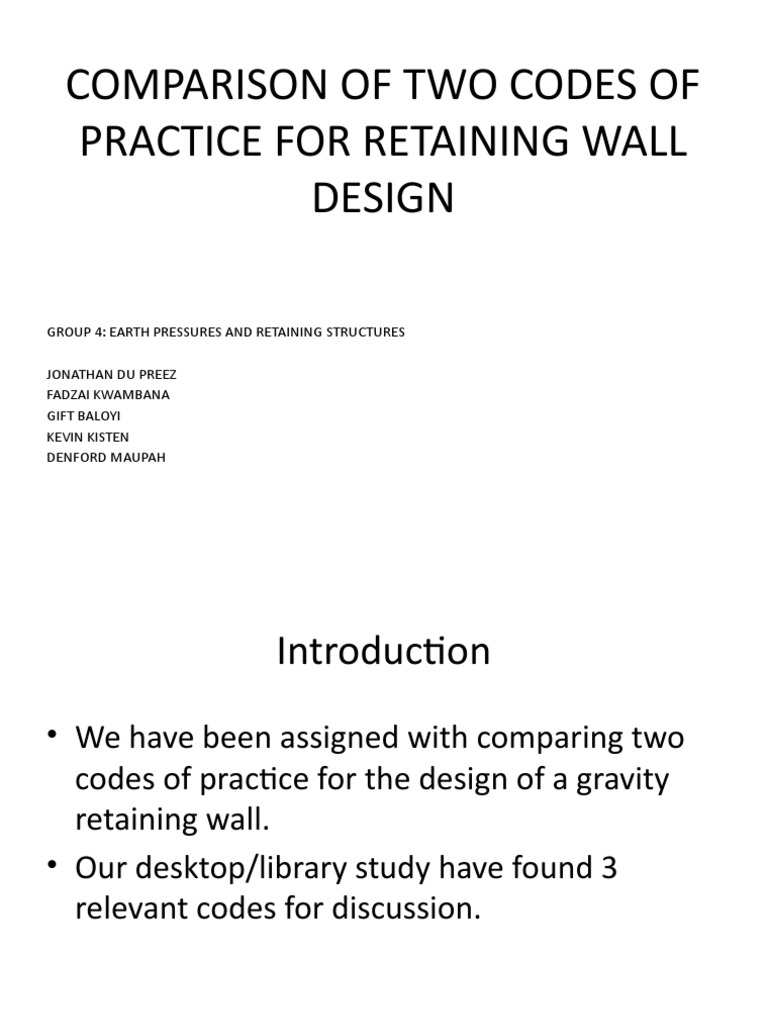 Comparison of Two Codes of Practice For Retaining Wall Design | PDF