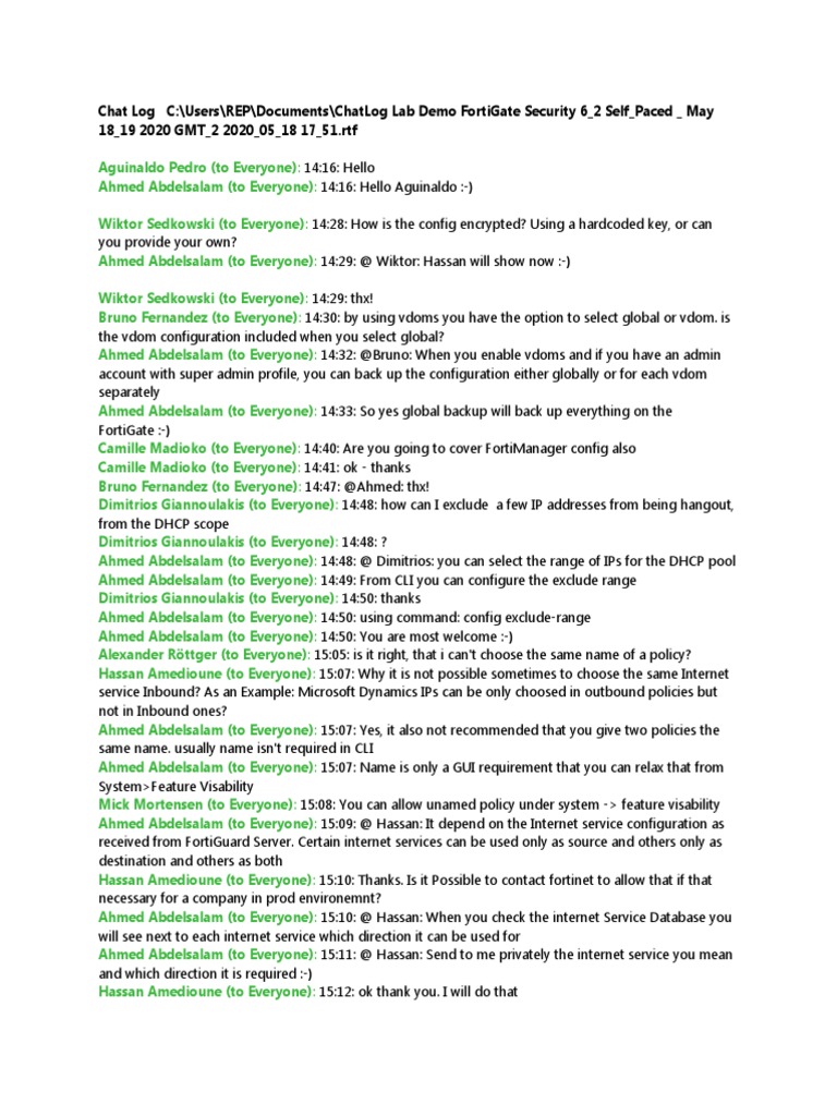 ChatLog Lab Demo FortiGate Security 6 - 2 Self - Paced - May 18 - 19 ...