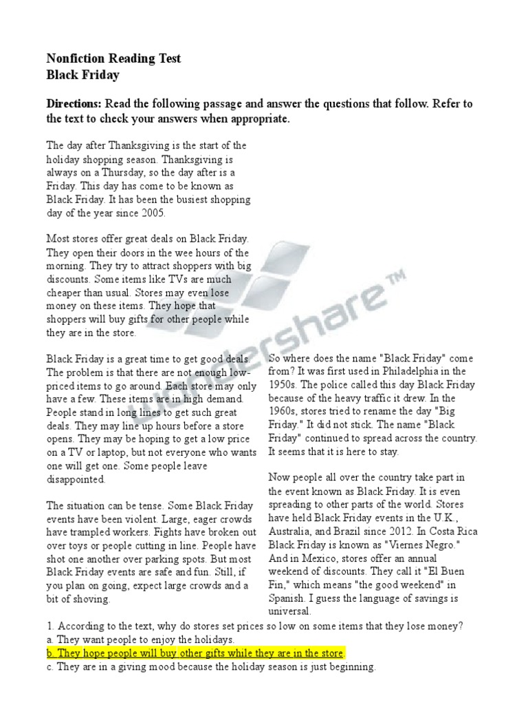 BLACK FRIDAY Reading-Test | PDF | Black Friday (Shopping)