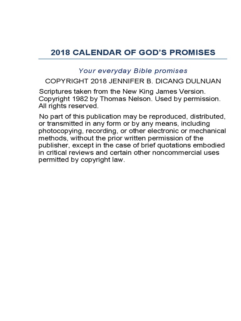 2018 Calendar of God'S Promises: Your Everyday Bible Promises | PDF ...