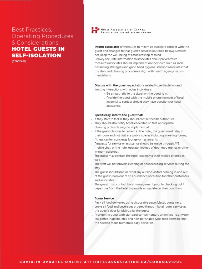 Hotel Operating Procedures - Self Isolation | PDF | Business
