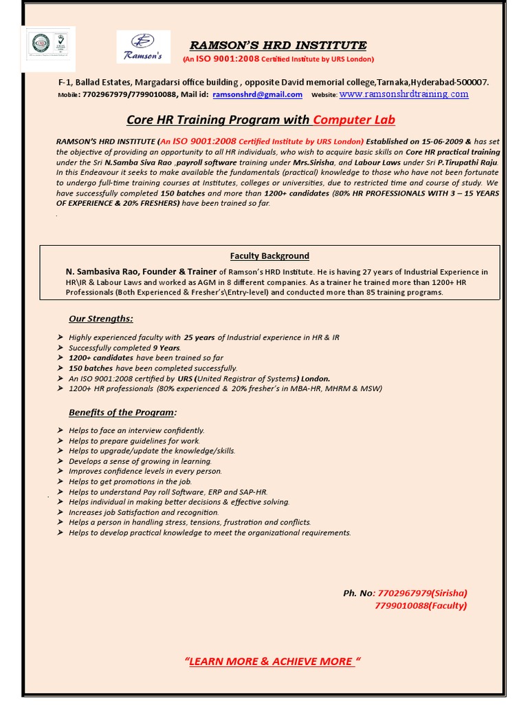 Core HR Training Brochure | PDF | Human Resources | Labor