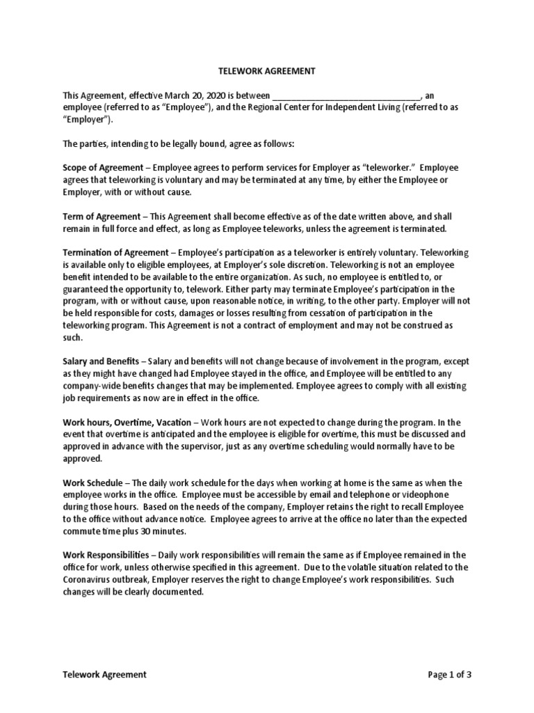 RCIL Telework Agreement | PDF | Telecommuting | Employment