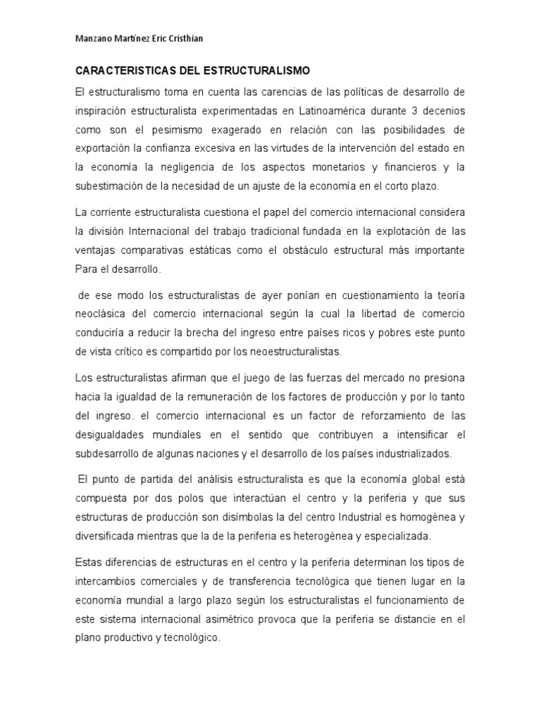 Caracteristicas Del Estructuralismo y Neoestructuralismo | PDF | Inflación | Mercado (economía)