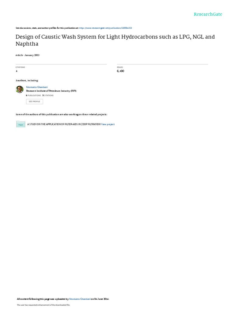 Design of Caustic Wash System For Light Hydrocarbo | PDF | Sulfide ...
