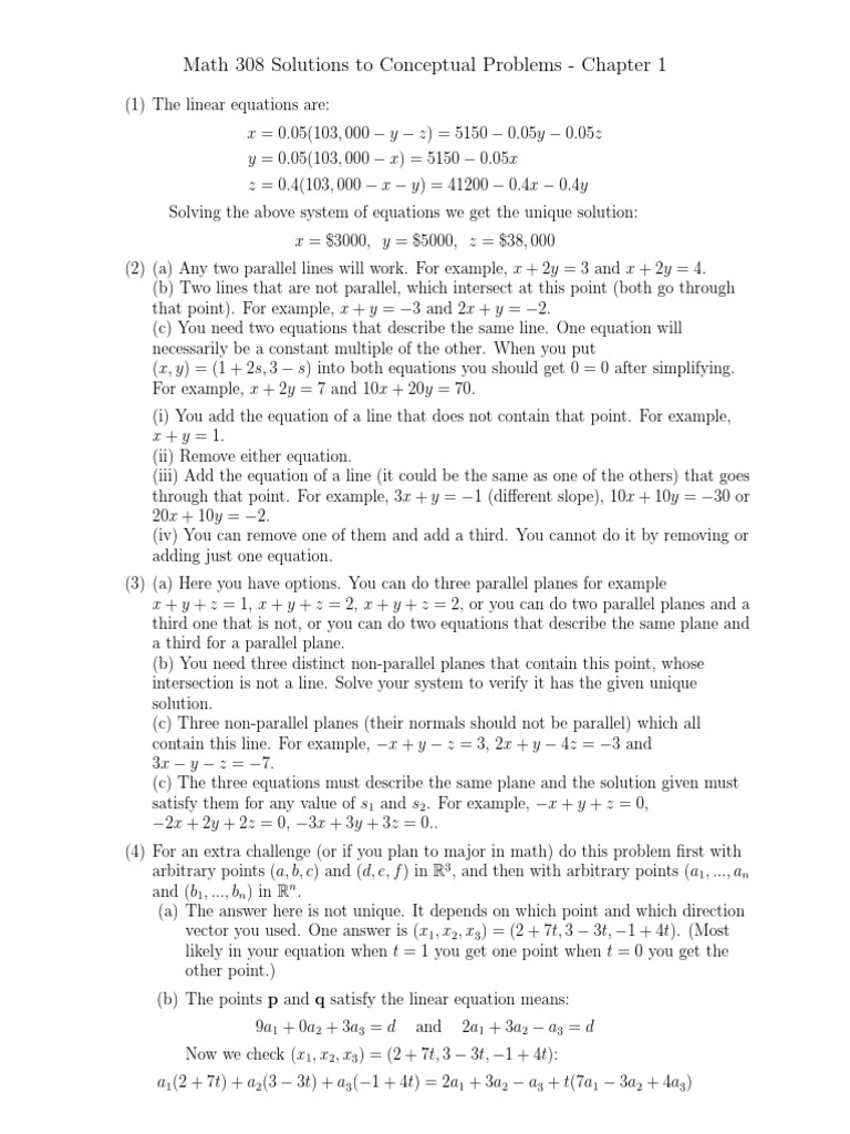 Math 308 Solutions To Conceptual Problems - Chapter 1 | PDF | Plane ...