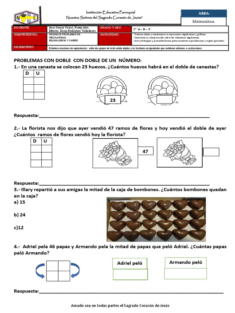 Act. #7 Problemas Con Doble y Mitad. | PDF | Enseñanza de matemática