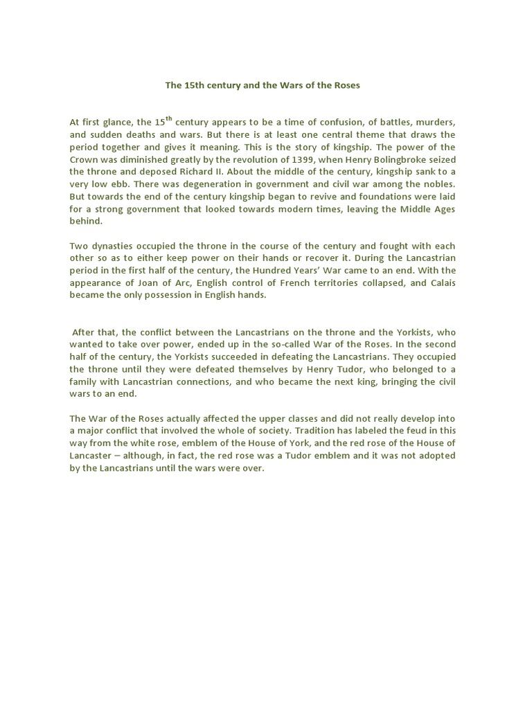 The 15th Century and The Wars of The Roses | PDF