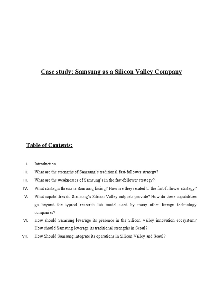Case Study: Samsung As A Silicon Valley Company: Table of Contents | PDF | Samsung Electronics ...