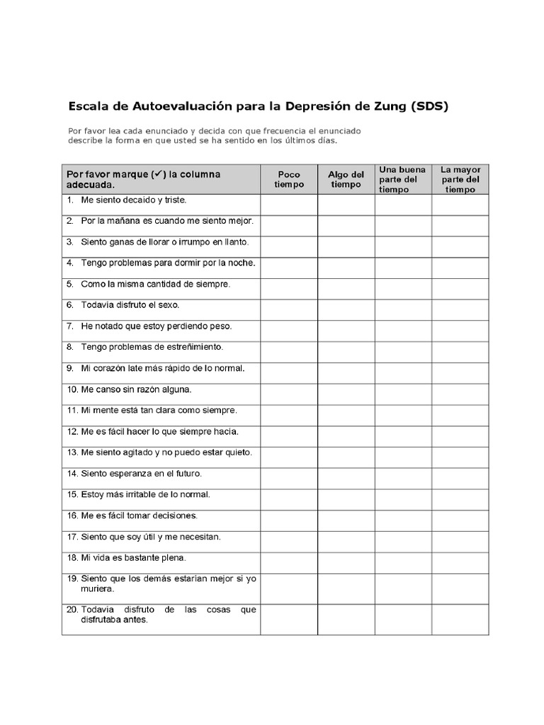 Escala de Zung para La Depresión | PDF