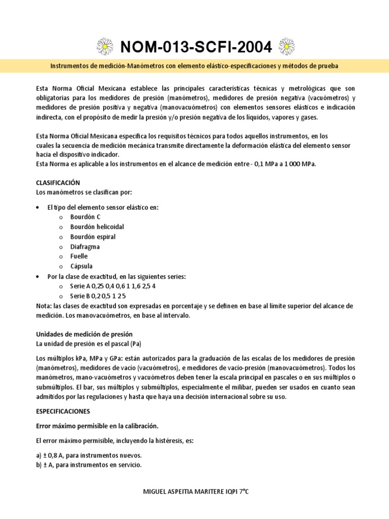 Nom 013 Scfi 2004 | PDF | Medida de presión | Pascal (Unidad)