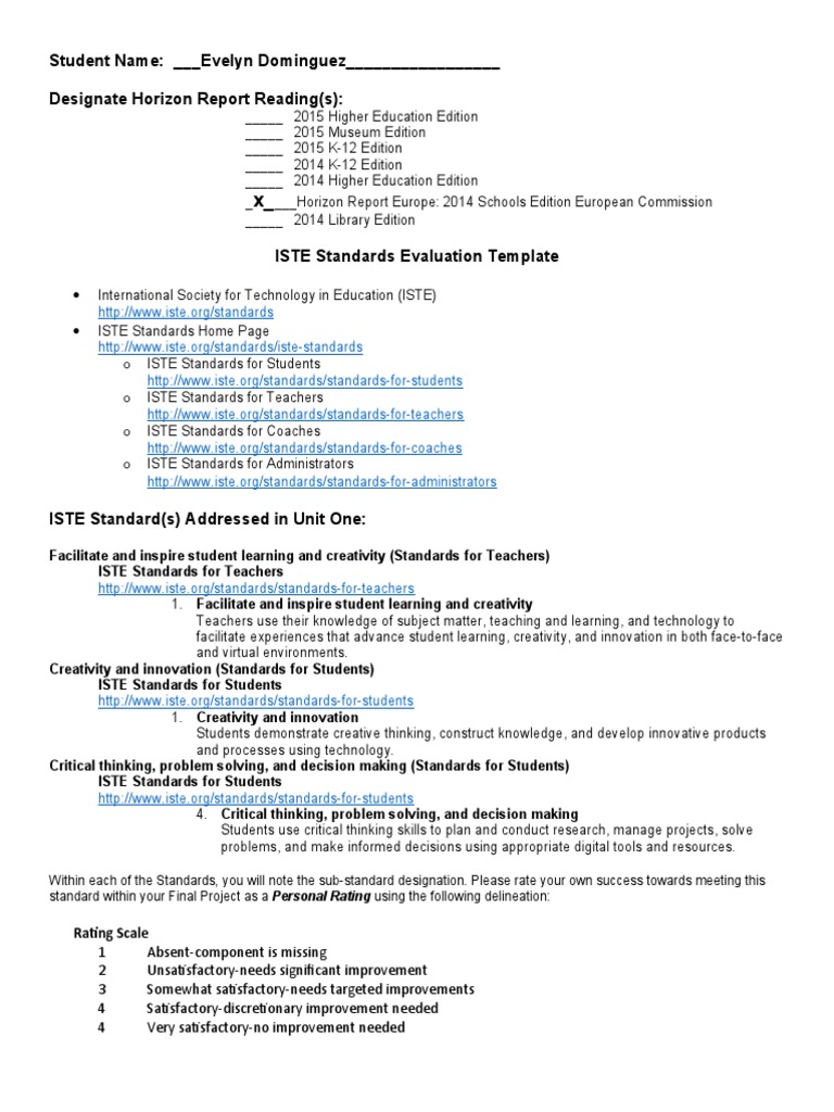 ISTE Standards Evaluation for Educators | PDF | Creativity | Critical ...