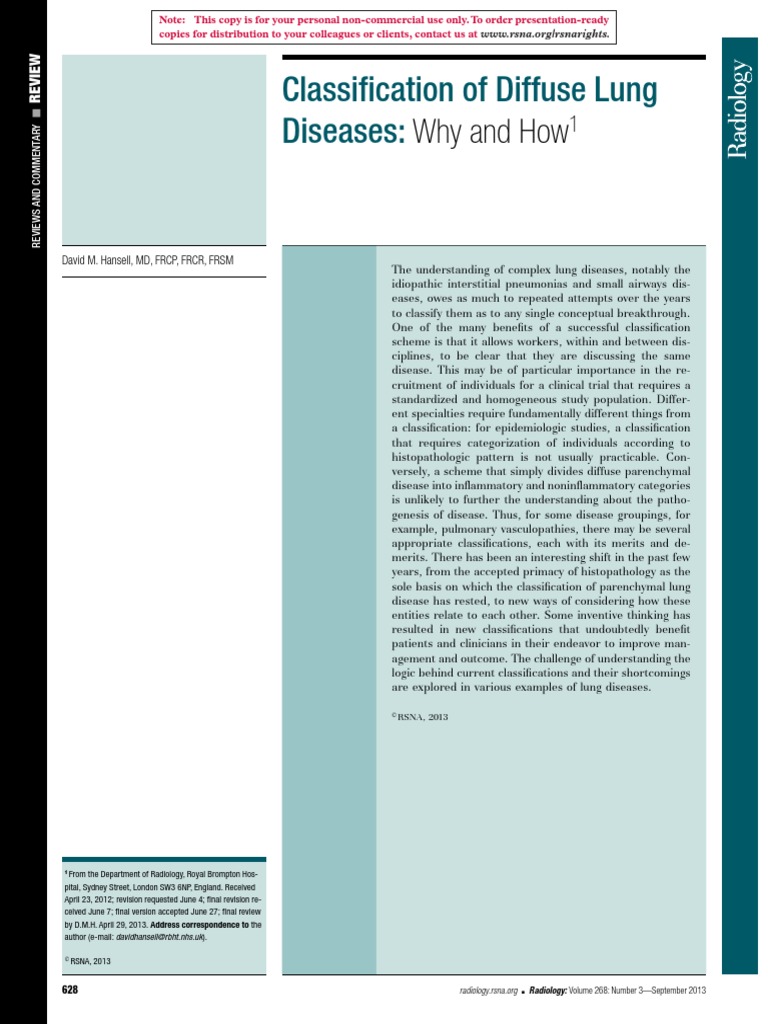 Classification of Diffuse Lung Diseases:: Why and How | PDF | Chronic ...