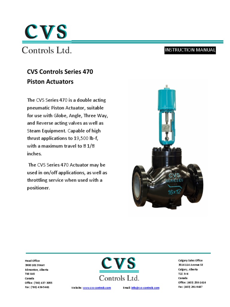 CVS Controls Series 470 Piston Actuators: Instruction Manual | Download ...