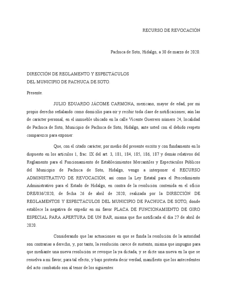 Recurso de Revocación | PDF | Conceptos legales | Gobierno