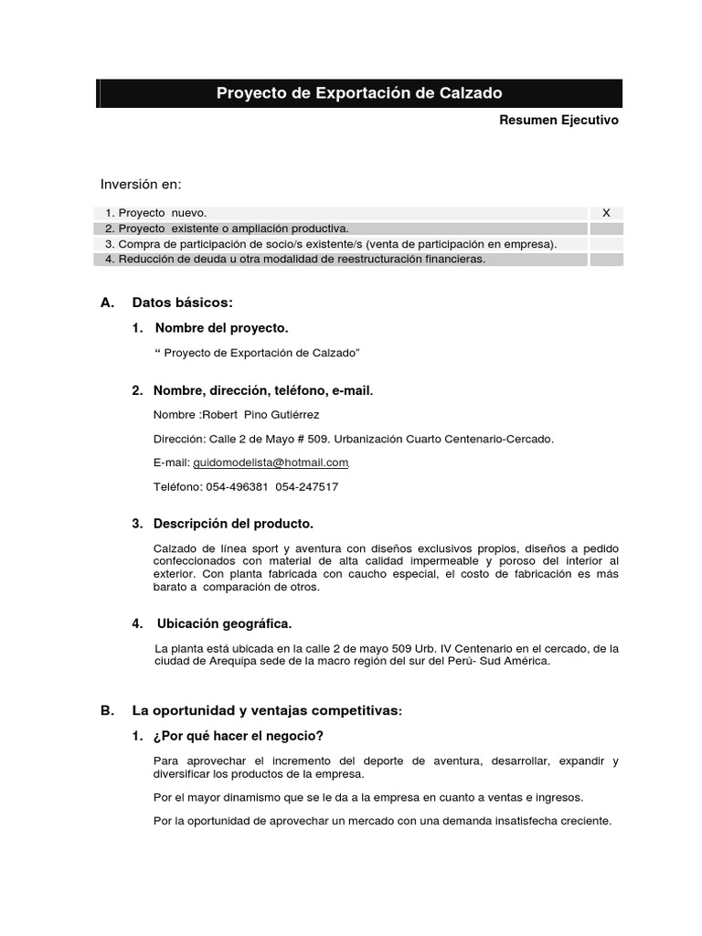Proyecto Calzado PDF | PDF | Perú | Bolivia