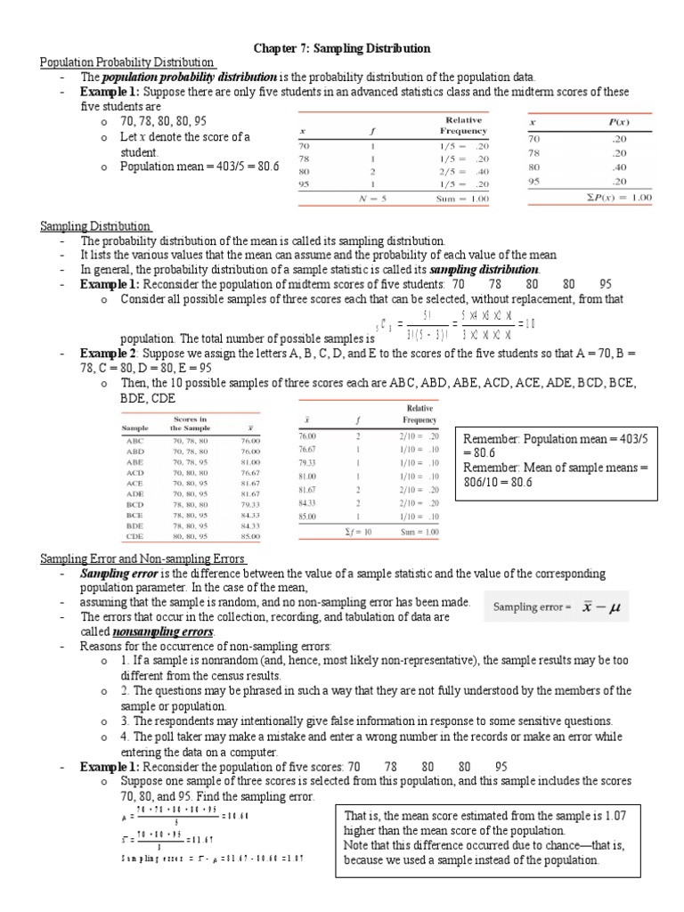 Chapter 7 - Sampling Distribution | Download Free PDF | Mean | Standard Deviation