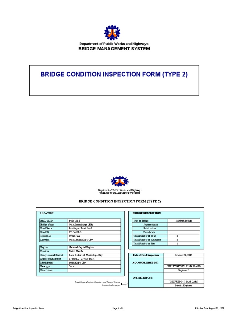 Condition Inspection Form (Cif) B01818LZ | PDF | Bridge | Corrosion