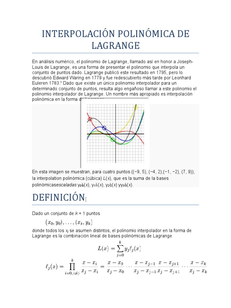 INTERPOLACIÓN POLINÓMICA DE LAGRANGE Tyrabajo) | PDF | Ciencia computacional | Análisis numérico