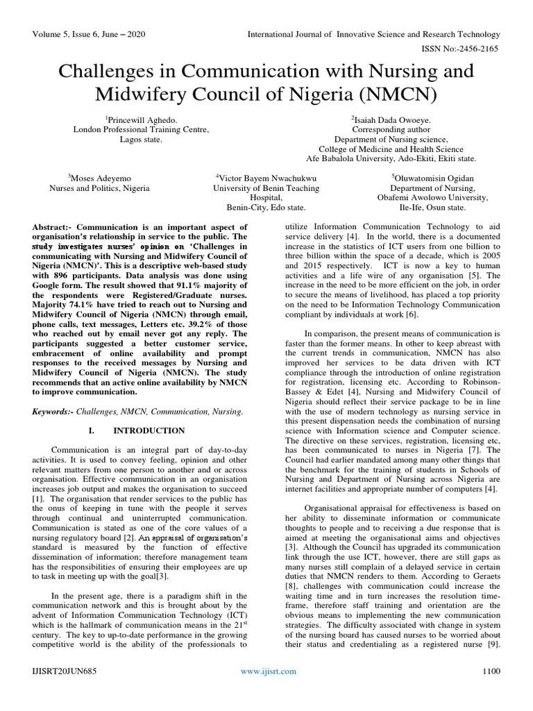 Challenges in Communication With Nursing and Midwifery Council of Nigeria (NMCN) | PDF ...