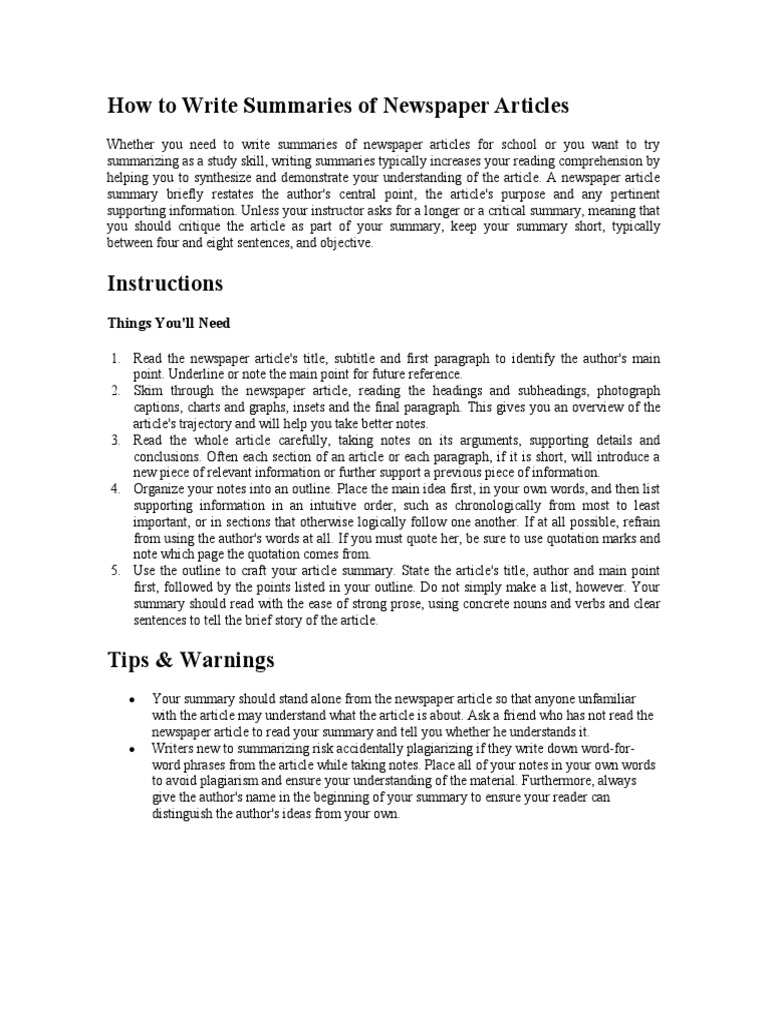 How To Write Summaries of Newspaper Articles | PDF | Black Berry ...