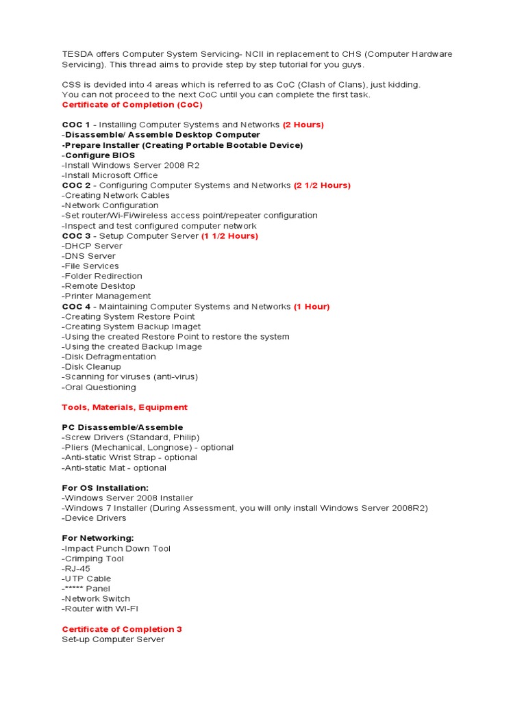 TESDA Offers Computer System Servicing | PDF | Wi Fi | Installation ...