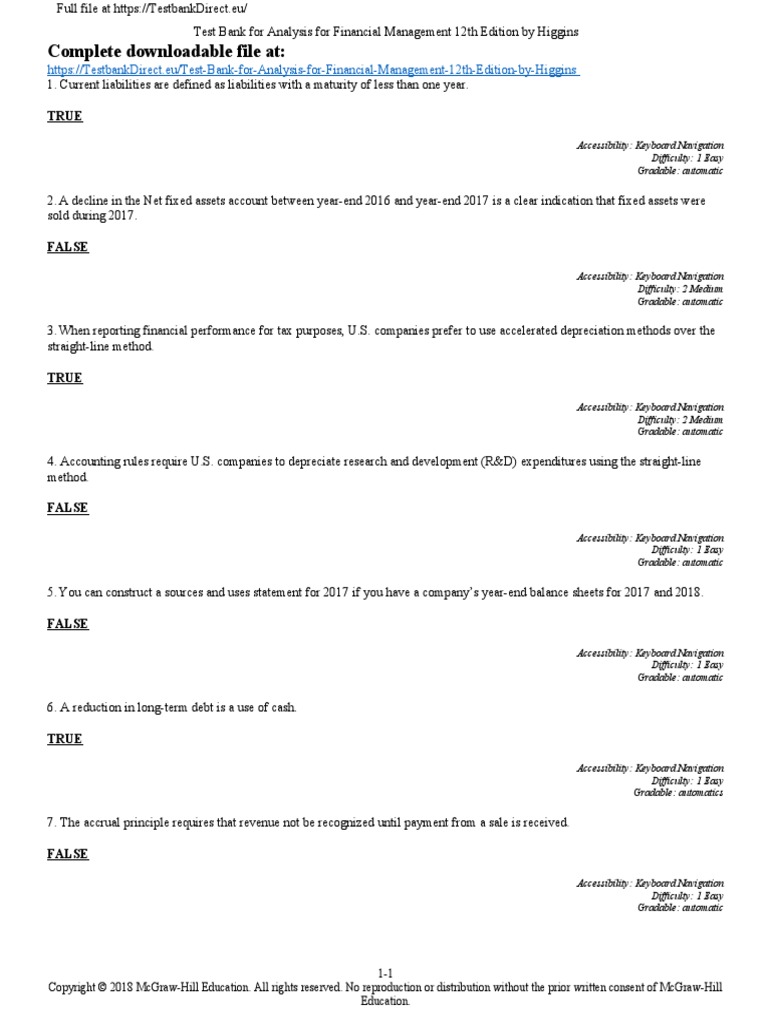 Test Bank For Analysis For Financial Management 12th Edition by Higgins ...