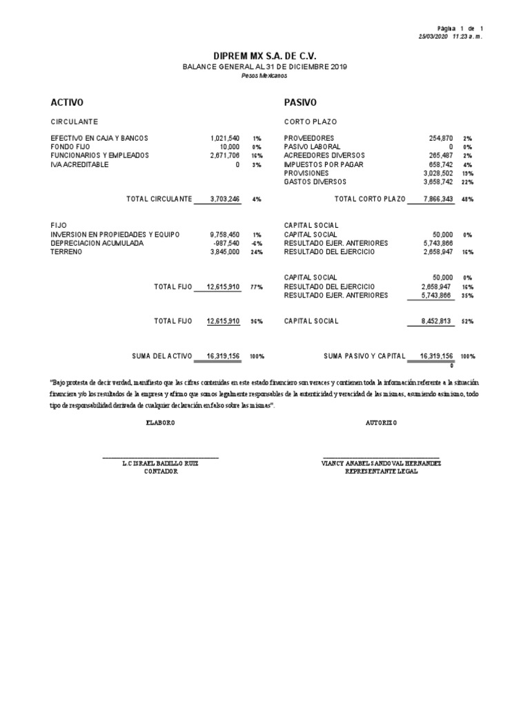 Balance General de DIPREM MX 2019 | PDF | Hoja de balance | Economias