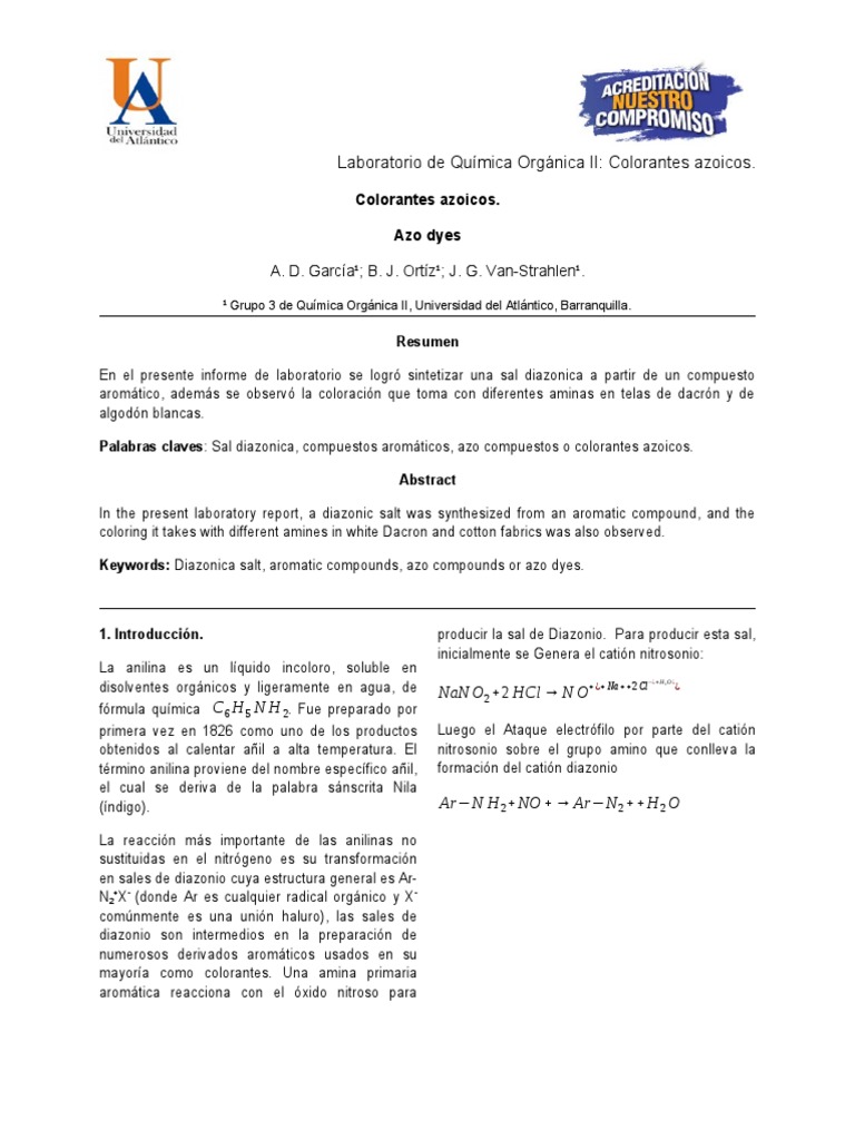 COLORANTES AZOICOS Informe 7 | PDF | Química Orgánica | Química
