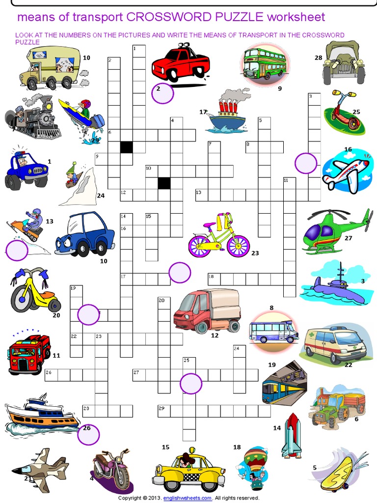 Means of Transport CROSSWORD PUZZLE Worksheet | PDF
