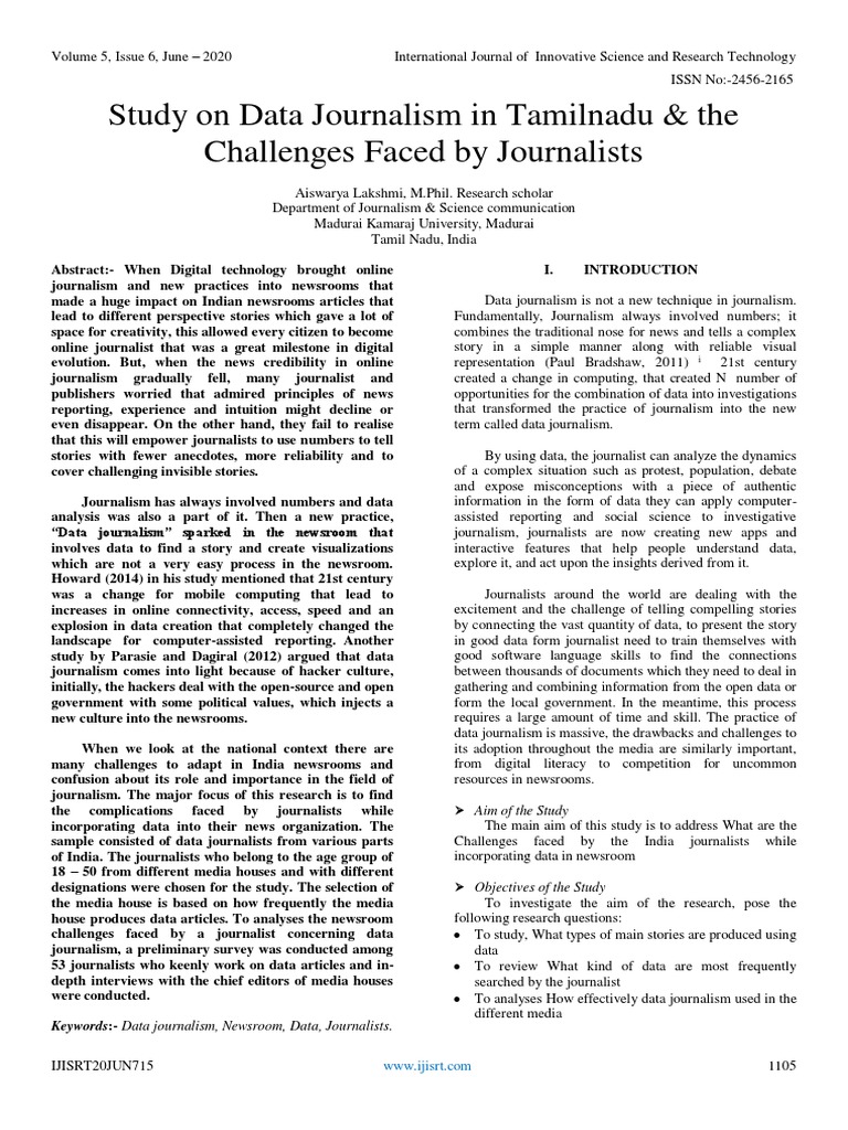 Study On Data Journalism in Tamilnadu & The Challenges Faced by Journalists | Download Free PDF ...